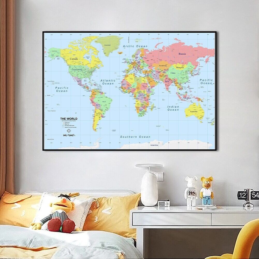 Famous Poster Modern World Map Atlas Geography Knowledge Poster Print ...