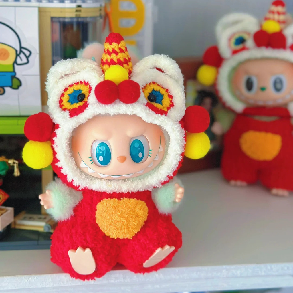17cm Labubu V1/V2 Doll Macaron Velvet New Year Lion Dance Outfit with ...