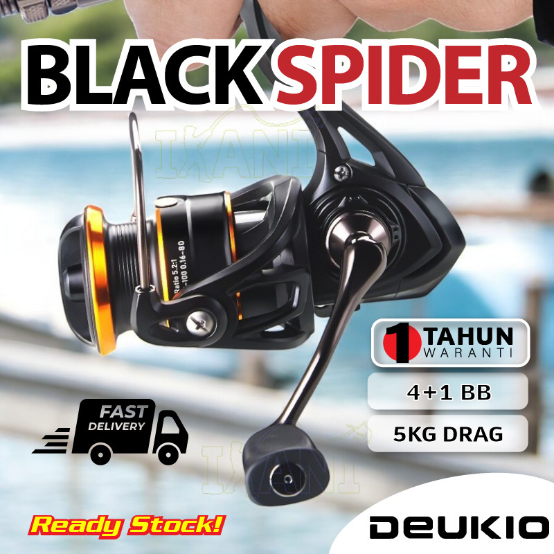 DEUKIO QS 1000 BLACK SPIDER SPINNING FISHING REEL ULTRALIGHT MESIN ...