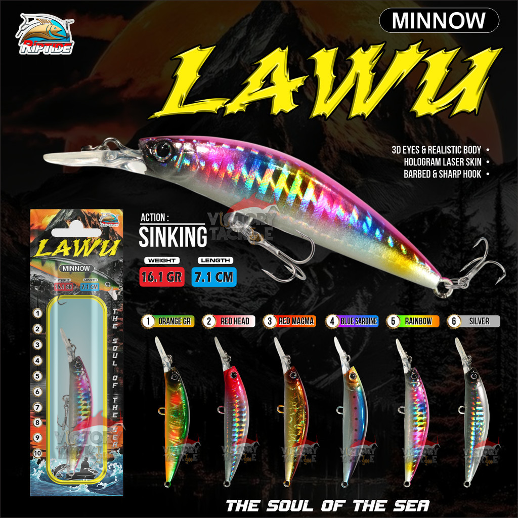 Lawu Minnow Sinking Lure Riptide BAIT 7.1 CM 16.1 GRAM Snapper Casting ...