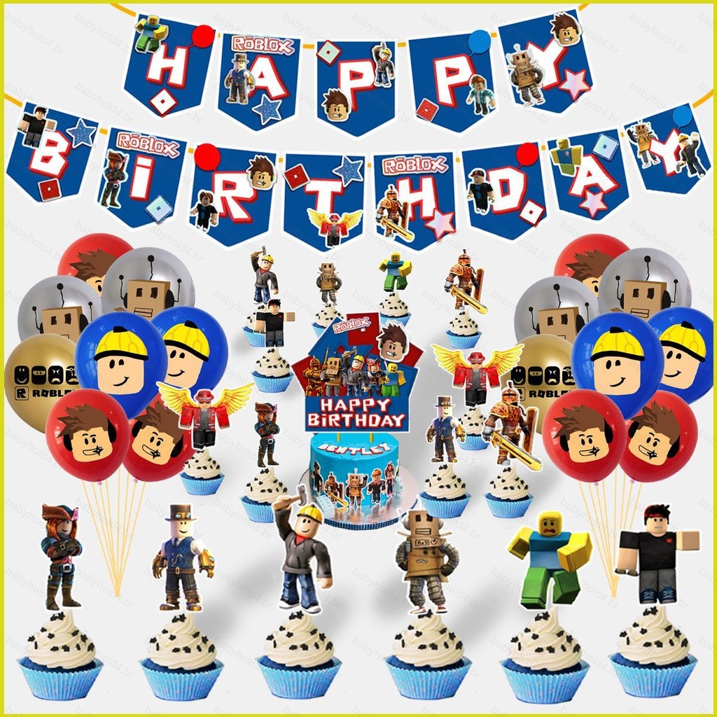B4 Roblox theme kids birthday party decorations banner cake topper ...