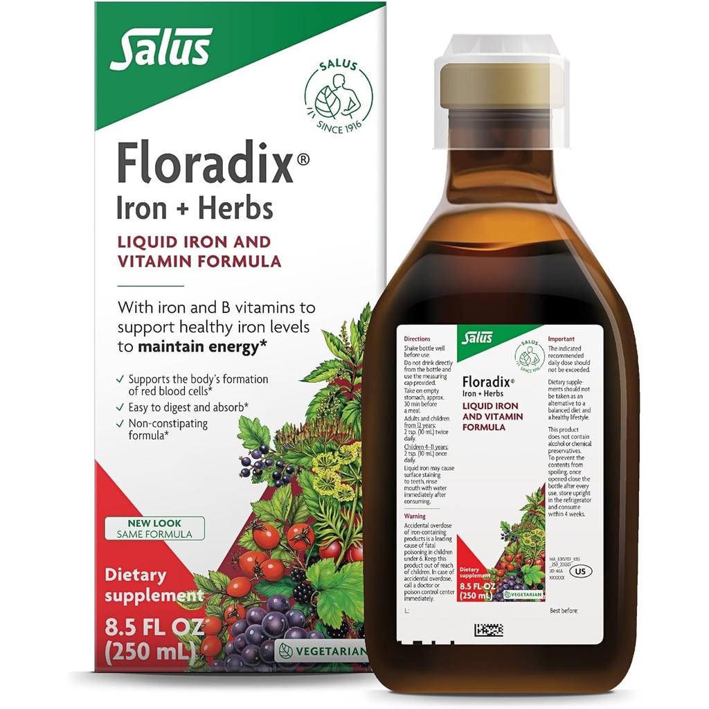 Floradix Salus Iron & Herbs - Liquid Herbal Supplement for Energy ...