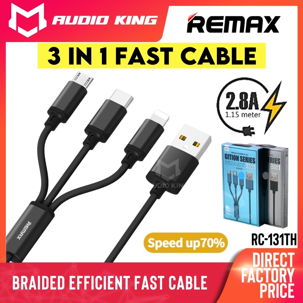 REMAX Cable 3 In 1 USB A To Type C Phone PD Quick Charge 3in1 Kabel ...