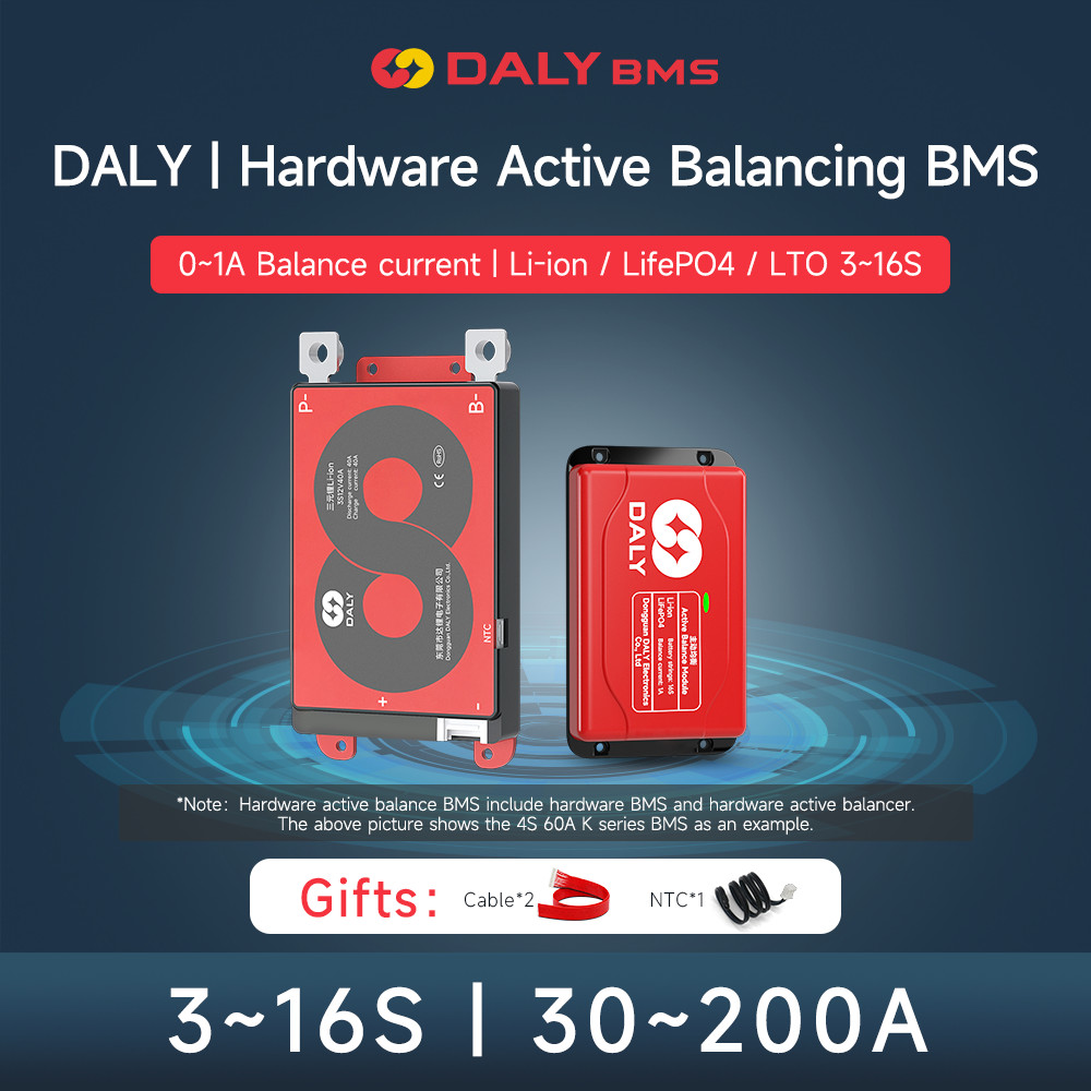 DALY Haedware BMS +Hardware active balancer lifepo4 BMS 12v 24v 36v 48v 40a 60a 100a 150A 200A ...