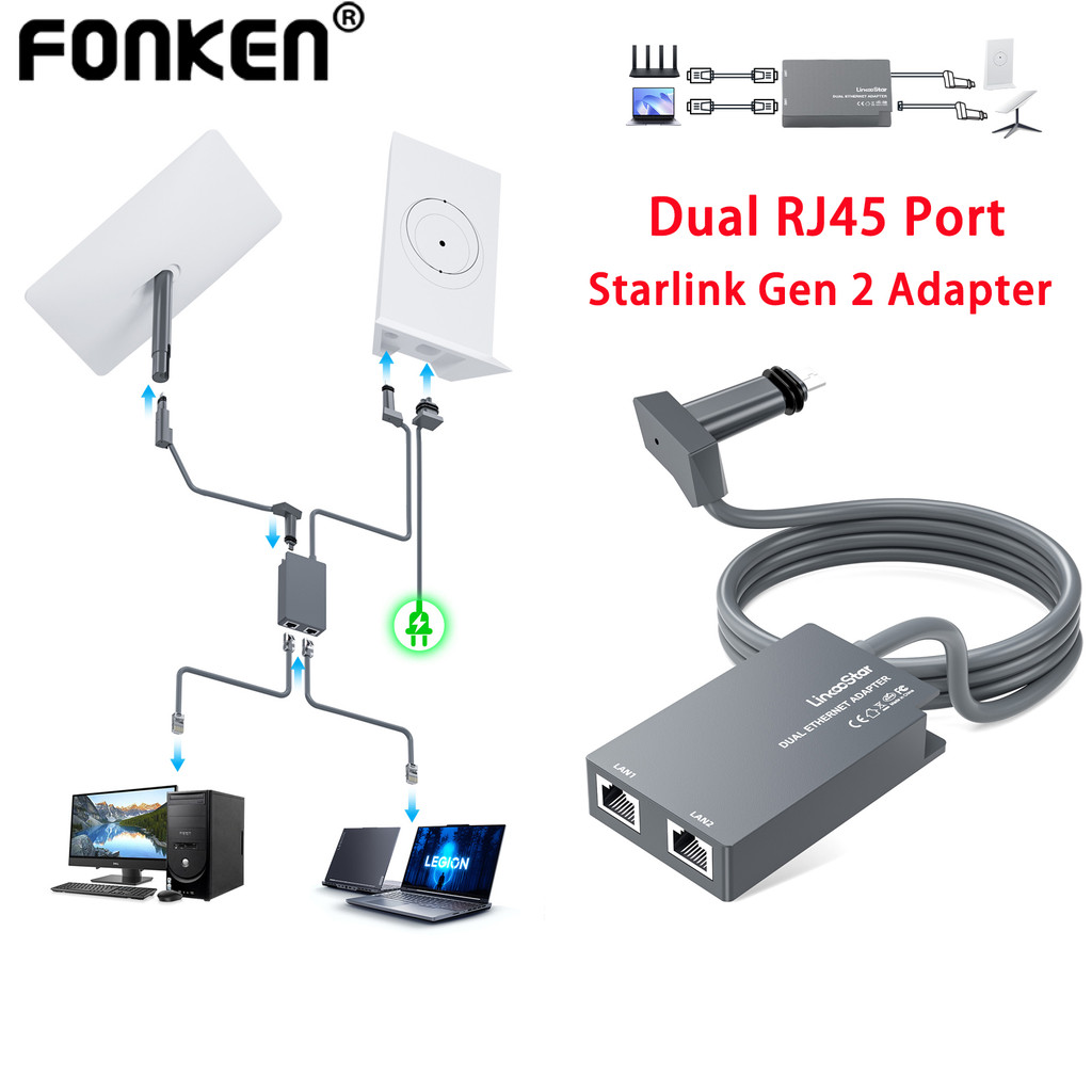Fonken Dual RJ45 Port Starlink Gen2 Ethernet Adapter Starlink V2 ...