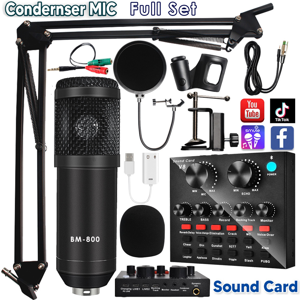 Smart Professional Condenser Audio BM800 Microphone with V8 Sound Card ...
