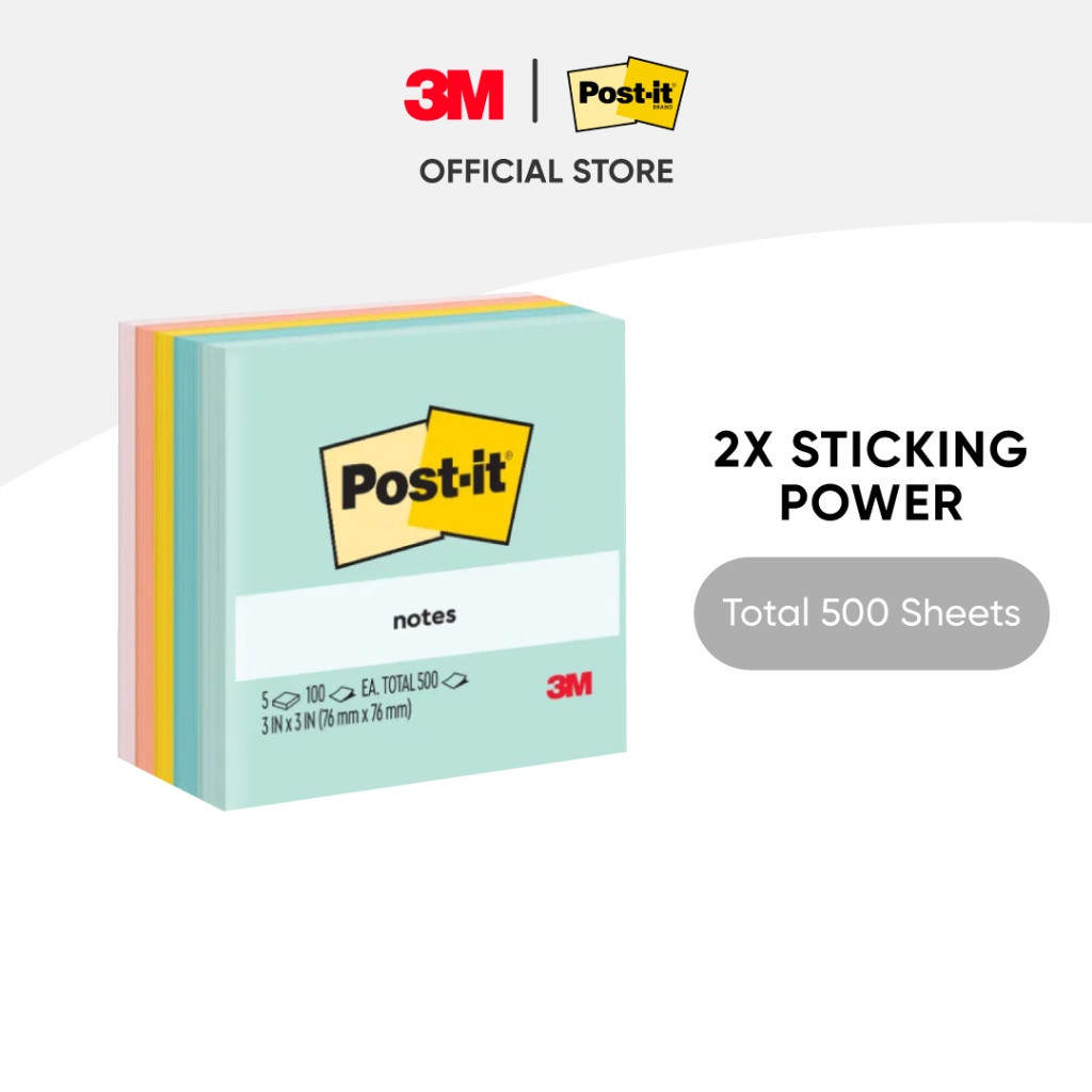 3M™ Post-it® Sticky Notes, 2x Sticking Power, 500 pcs/pad, 3x3in ...