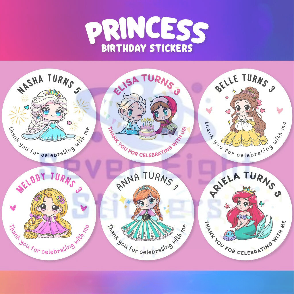 Personalized Princess birthday stickers | Birthday goodie bag stickers ...