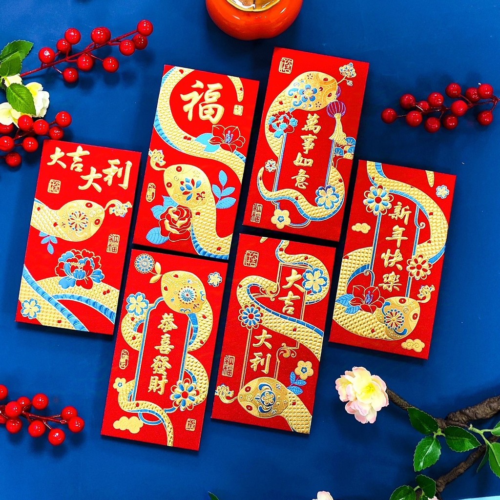 KAYU (CFC) Angpao SNAKE RED GOLD LONG CONTENTS 6 PCS IMLEK 2025 Chinese ...
