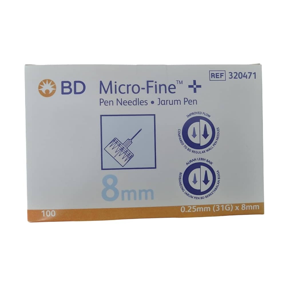 BD MICRO-FINE PEN NEEDLE 0.25MM (31G) X 8MM 100'S (EXP:01/2027 ...