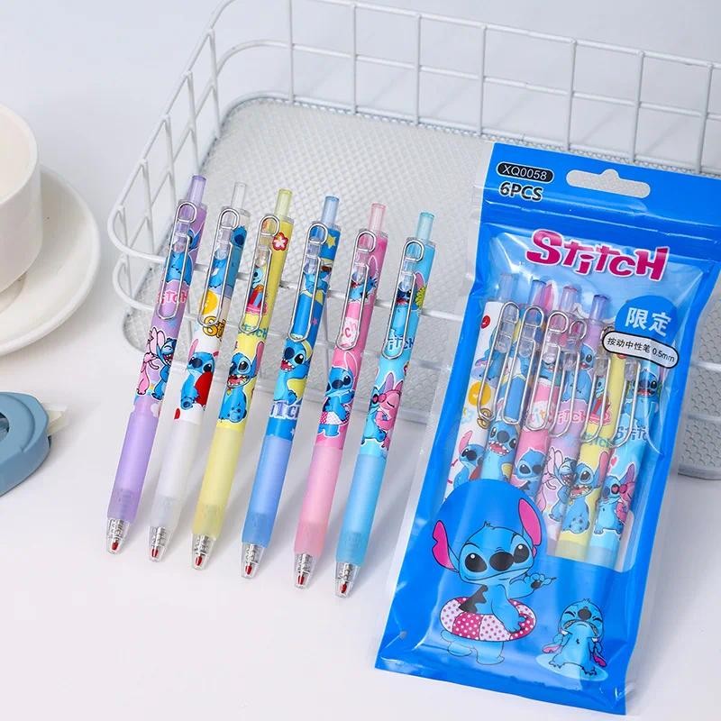 4/6pcs Disney Stitch Pens For Writing Cartoon 0.5mm Black Ink Neutral ...