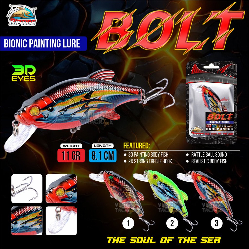 Lure Fishing BAIT Riptide Bolt Bionic 3D Painting Lure 8.1 CM 11 GRAM ...