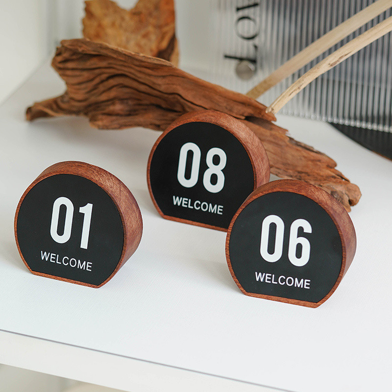 [Frosted Premium] Vertical Restaurant Table Number Plate Solid Wood ...