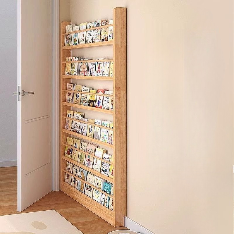 Solid wood door bookshelf ultra-thin book rack floor-standing multi ...