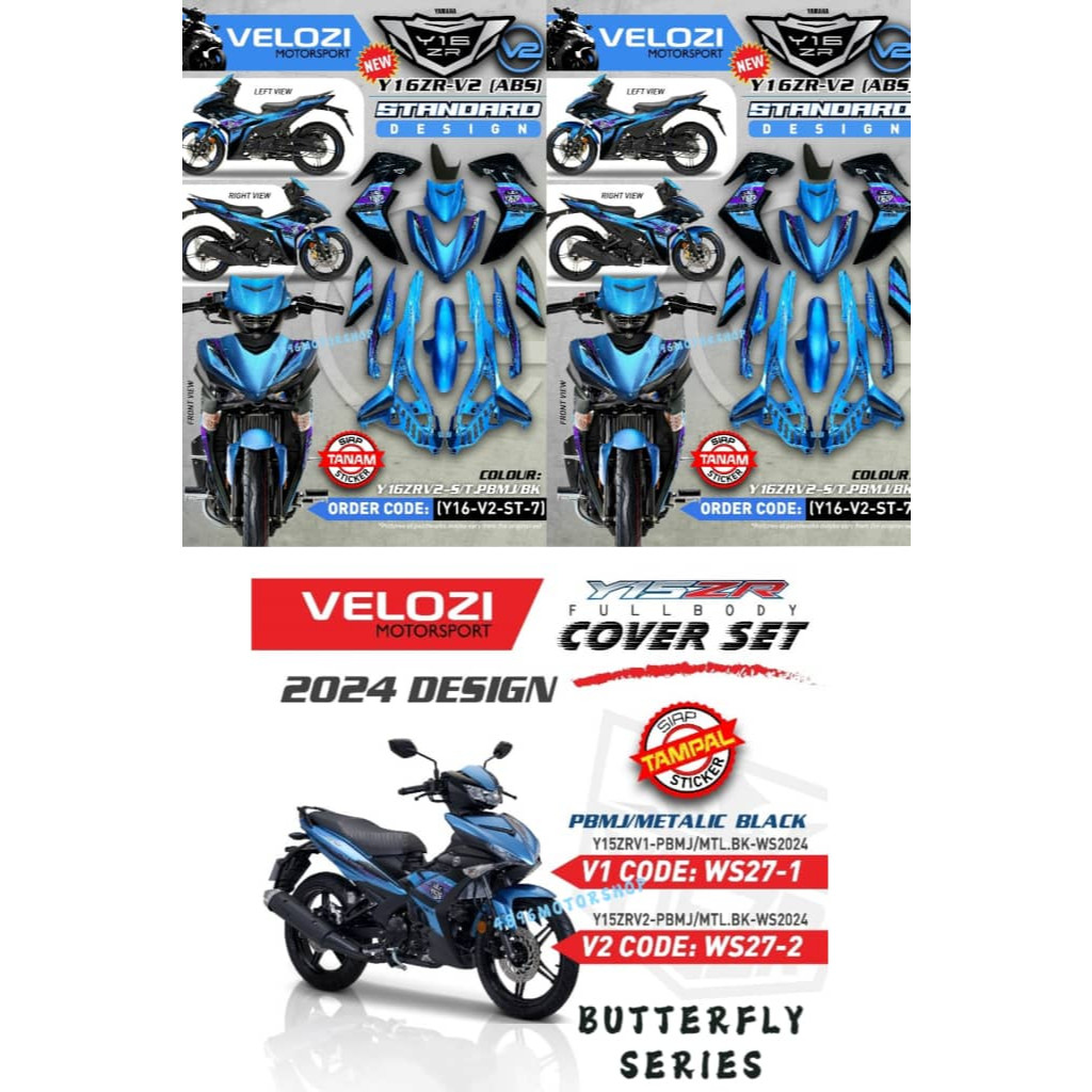 100% ORIGINAL VELOZI BUTTERFLY SIAP TANAM / TAMPAL COVER SET Y15 Y16 V1 ...