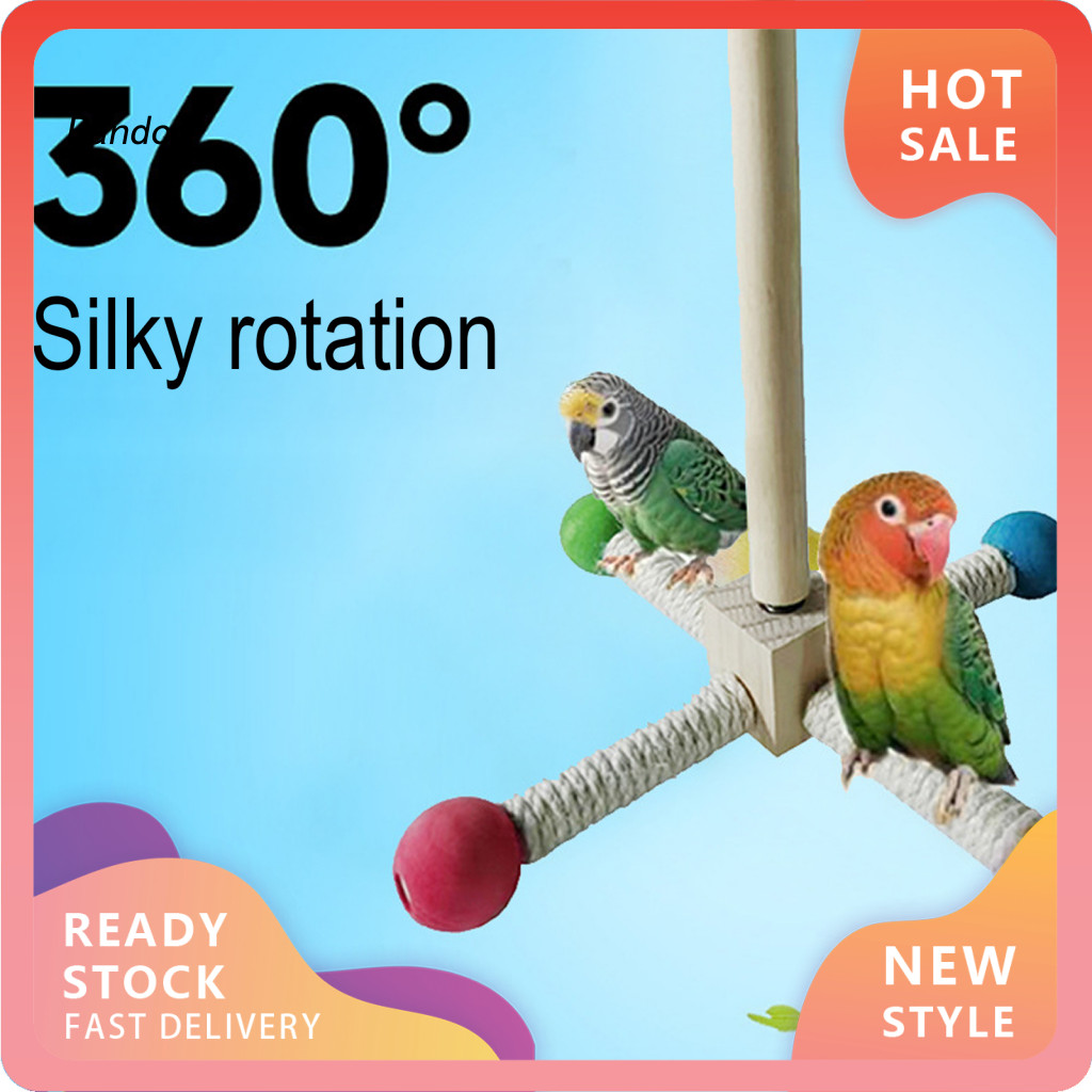 RAN Parakeet Play Stand Natural Wood Birds Perch 360 Degree Rotating ...