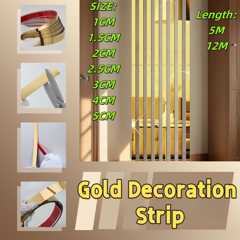12M Self Adhesive Waterproof Decoration Strip Gold Strip Metal Strip ...