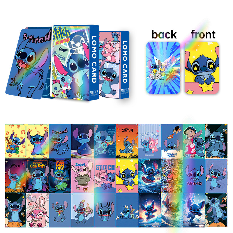 30pcs Manhwa Stitch Pokemon Sanrio Character Hologram Laser Lomo Cards ...