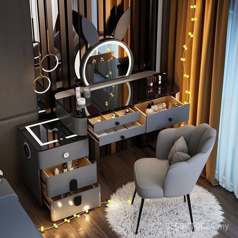 Dressing Table Bedroom Tempered Glass Multifunctional Wireless Dressing ...