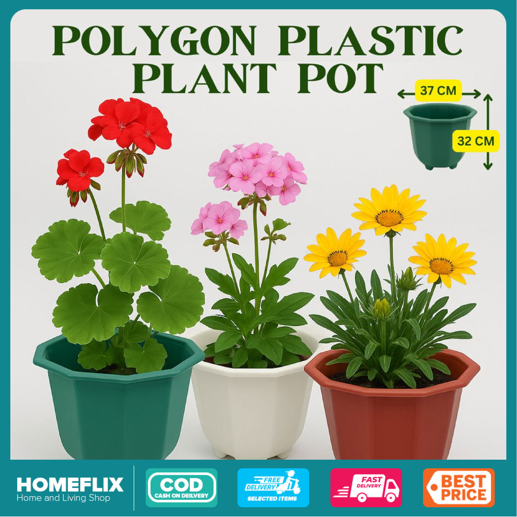 Homeflix Extra Large Polygon Pot – 37x32cm | Heavy-Duty Plant Pot ...