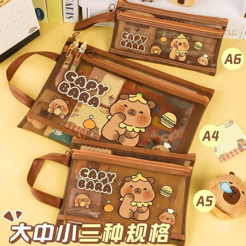 3Pcs/Set Cute Capybara Cartoon Transparent Mesh Pencil Case Ins A4/A5 ...