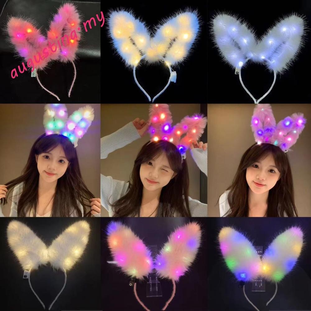 AUGUSTINA Glowing Plush Headband, Colorful Realistic Rabbit Ear ...