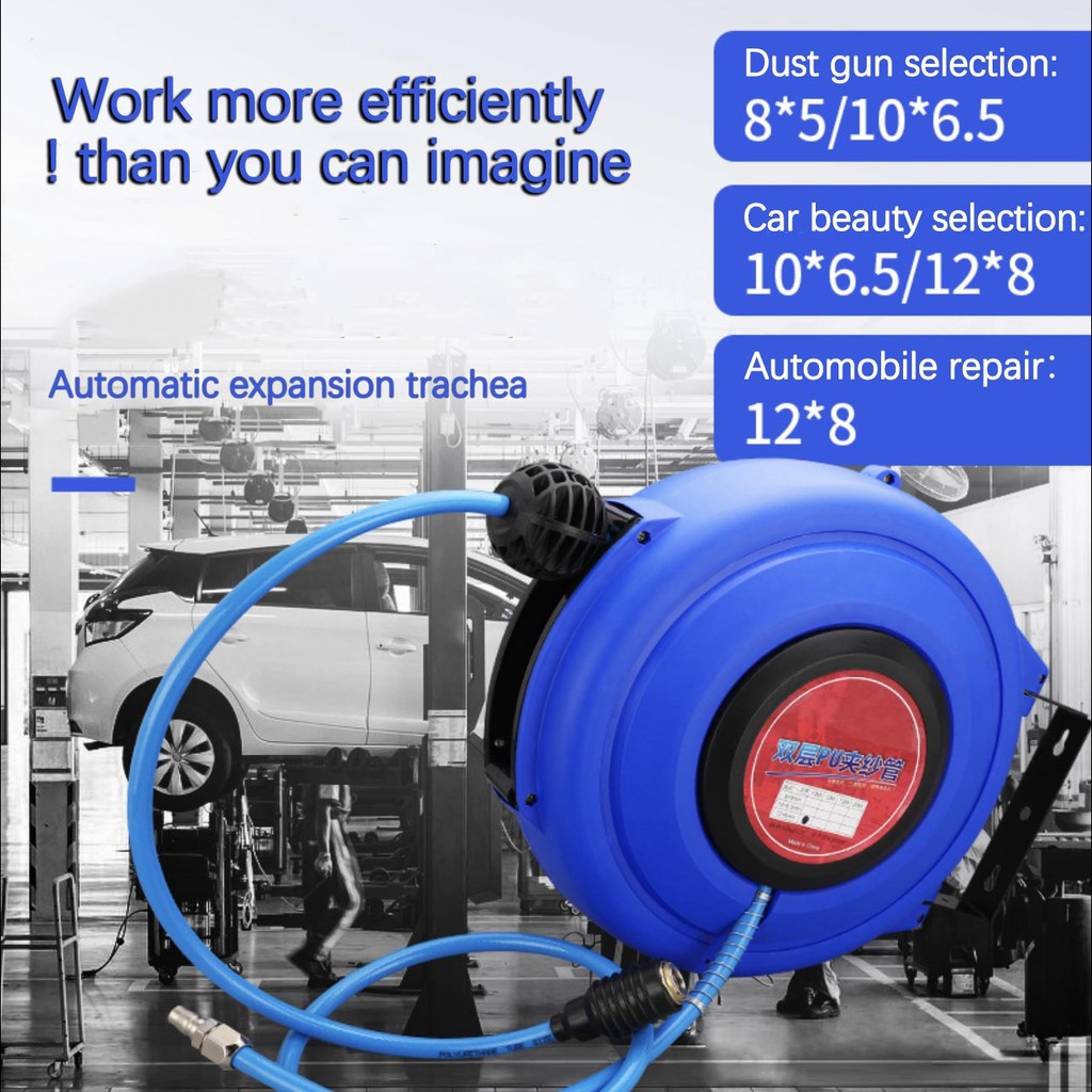 Retractable Air Hose Reel with Auto Rewind,Heavy Duty Roller.1/4'',8m ...