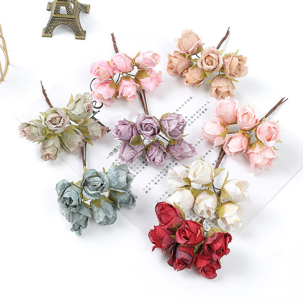 SPE- Artificial Vintage Rose Bouquet 6 Head Realistic Fake Silk Flower ...
