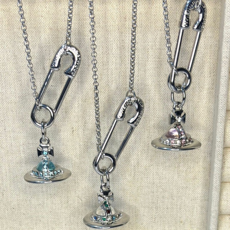 New Saturn Pin Necklace Female, Shining Full Diamond Pin Stacked Chain ...