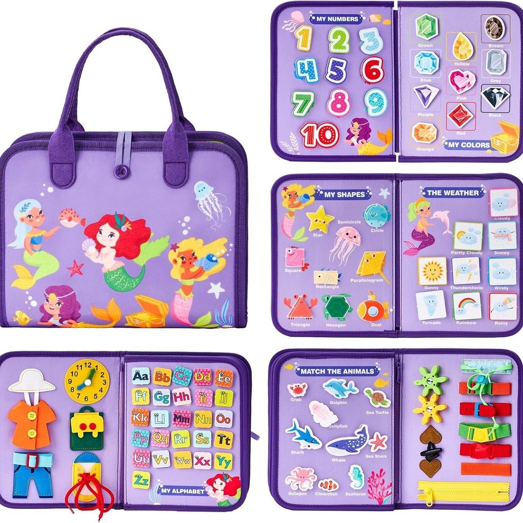 Kids Felt Busy Board Childhood Montessori Purple Mermaid Quiet Book ...