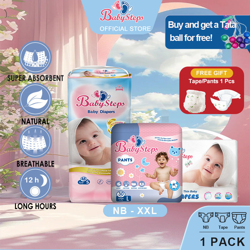 BABY STEPS Diapers Baby Newborn Lampin Baby Diapers Murah Newborn Tape ...