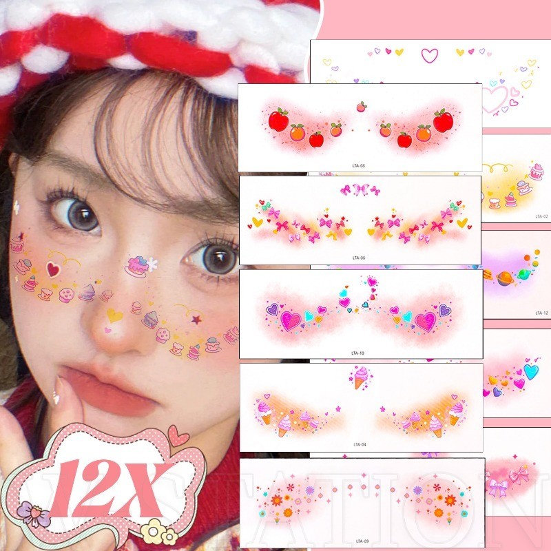 12 Sheets Cartoon Blush Tattoo Stickers - Self-Adhesive, Waterproof ...