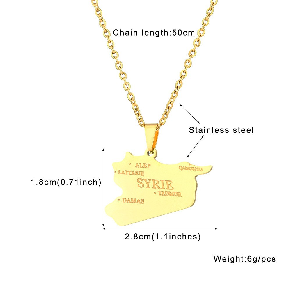 Stainless Steel Syria Map Necklace In Silver Gold Plated Chain | Shopee ...