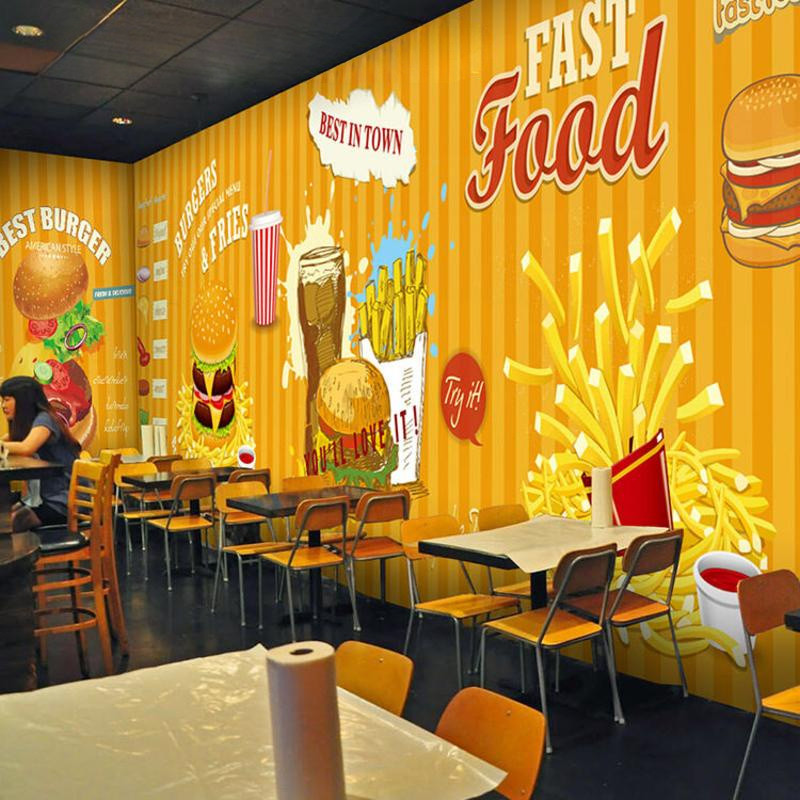 Custom Burger Pizza Fast Food Mural Wallpaper for Restaurant Snack Bar ...
