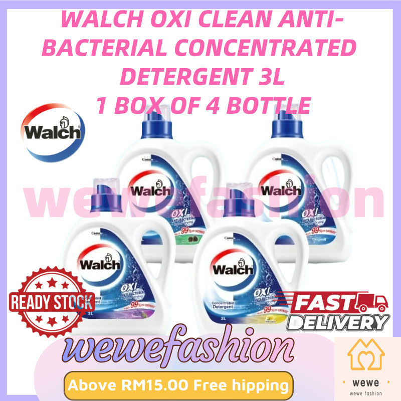 READY STOCK!!! Walch OXI Clean Anti-Bacterial Concentrated Detergent 3L 1 Box of 4 Bottle ...