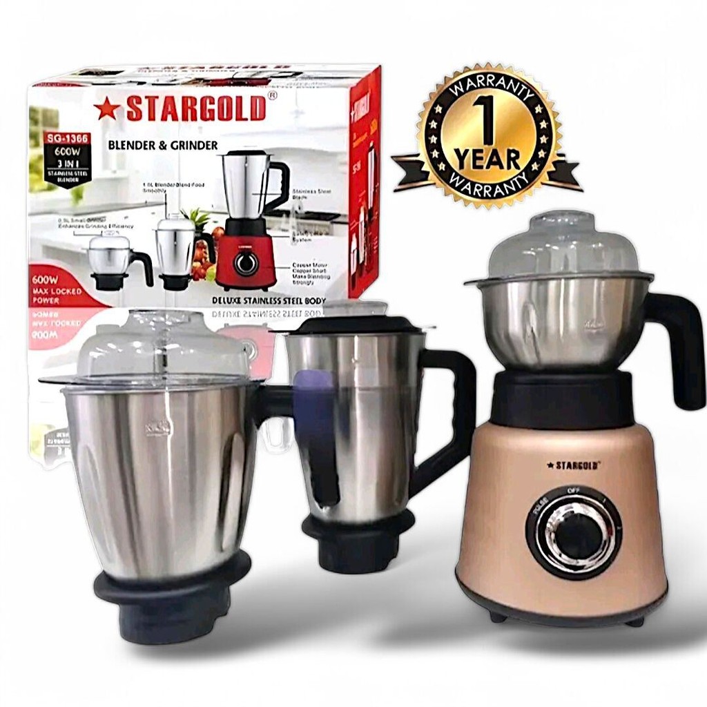 ORIGINAL JAPAN STARGOLD SG-1366 Stainless Steel 3 in 1 Mixer Grinder ...