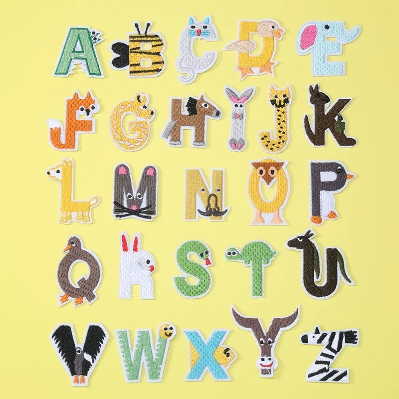 Alphabet Animal Embroidered Patches Iron-On DIY Kit A-Z Letters Numbers ...
