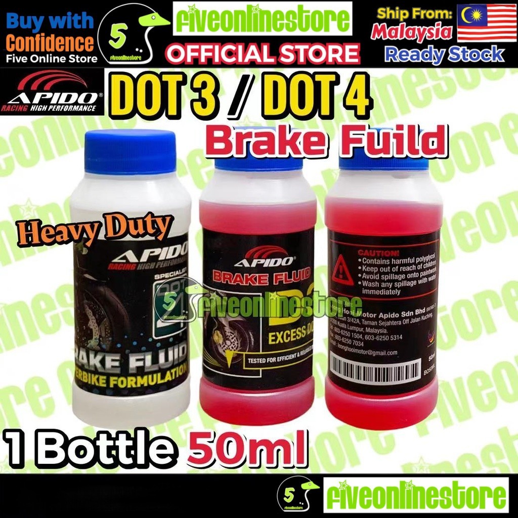APIDO Brake Fluid Minyak Brek DOT3 DOT4 Dot 3 Dot 4 50ML Heavy Duty ...
