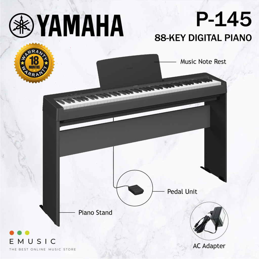 Yamaha P-145 88-key Digital Piano with Piano Stand, Pedal, and Adapter ...