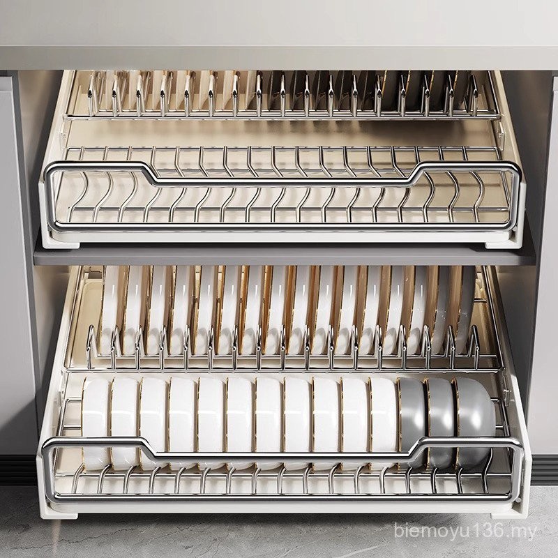 Kitchen Stainless Steel Dish Storage Rack Cabinet Pull-out Drain Dish ...