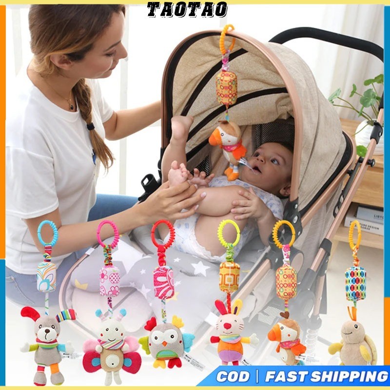 Baby Sensory Hanging Rattles Soft Learning Toy Plush Animals Stroller ...