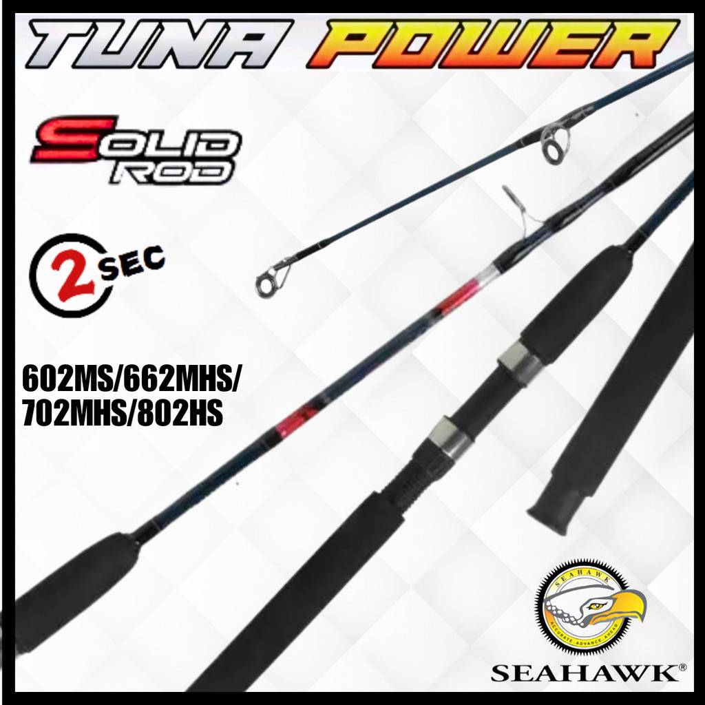 SEAHAWK Tuna Power III Solid Spinning Fishing Rod 2 Section Joran Pancing Spinning Pantai Rod ...