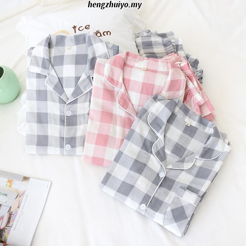 [Ready stock ]Muji style 100% Cotton Gauze long sleeve trousers Pajama ...