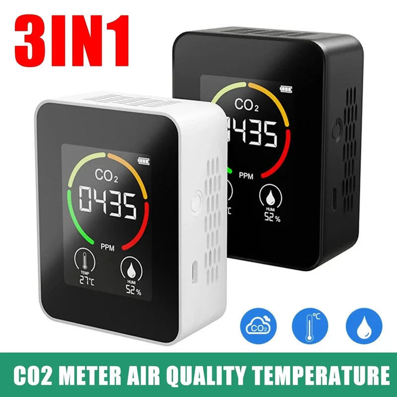 3 In 1 LCD CO2 Meter Air Quality Temperature Carbon Dioxide Detector Automatic Calibration 400 ...