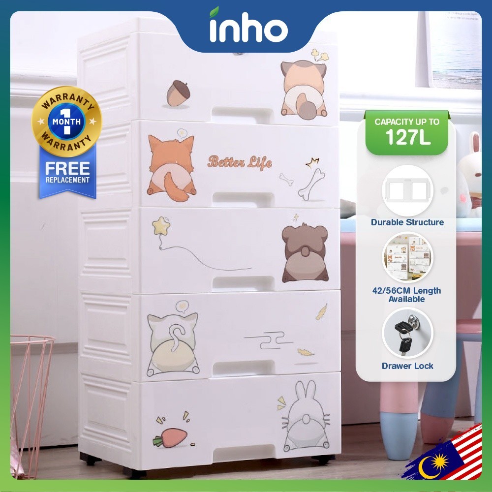 INHO L42/56cm Cute Cartoon Kids Wardrobe Drawer Storage Cabinet With ...