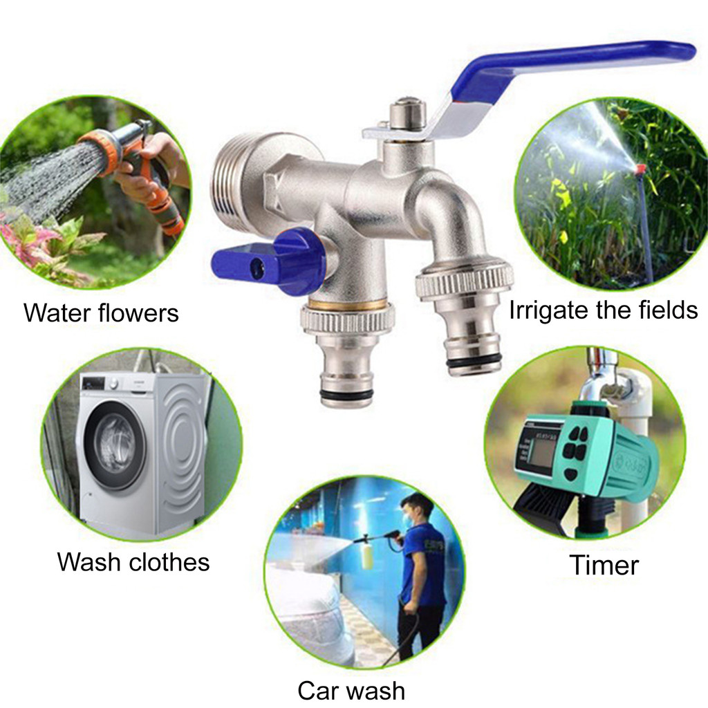 GMMA Double Head Water Faucet 1/2'' 3/4'' Water Splitter Connector ...