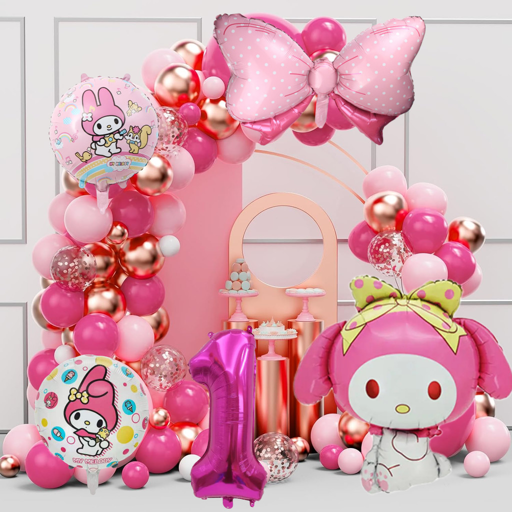 Melody Theme Pink Balloon Garland Arched Set Girl Birthday Welcome Baby ...