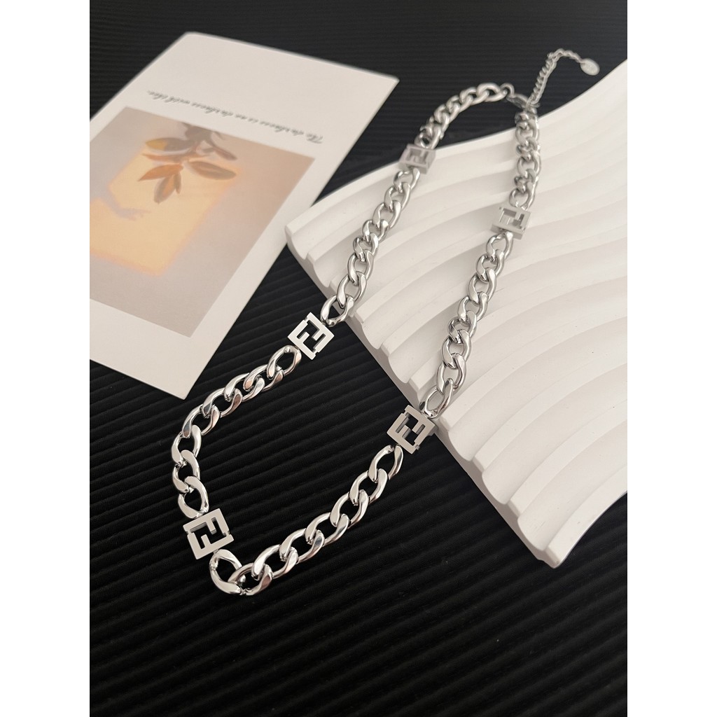 Casual Fendi Necklace Chain Letter FF Logo Choker Titanium Steel ...