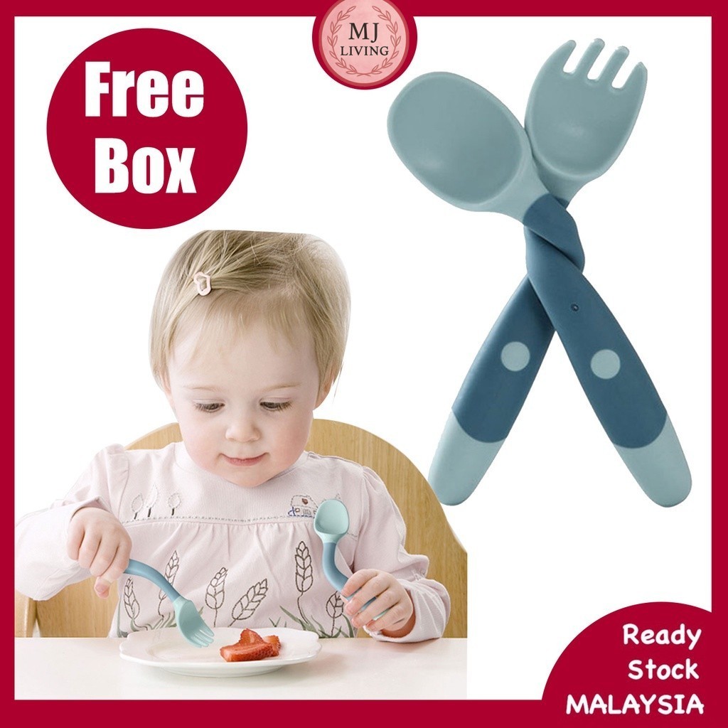 2PCS Baby Bendable Spoon & Fork Set Kid Twist Feeding Soft Learning ...