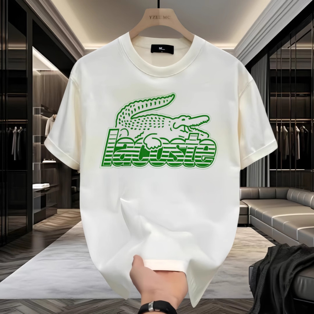 HIJAU PUTIH KATUN LACOSTE Pure Cotton White T-Shirt, Green Crocodile ...